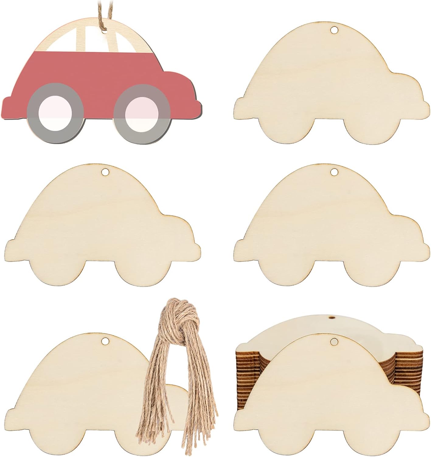 Amazon.com: Unfinished Car Shape Wooden Tag Hanging Wood Cutout Slices ...