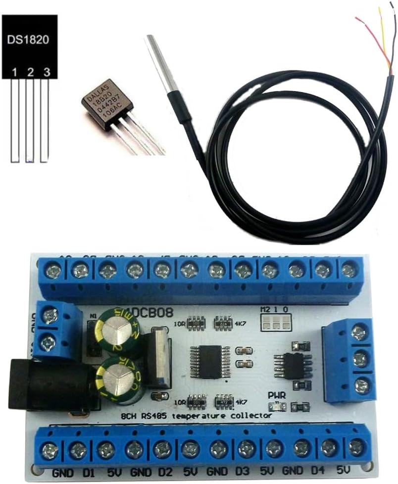 Amazon.com: RS485 Temperature Sensor Board with 8 Channels, DS18B20 ...