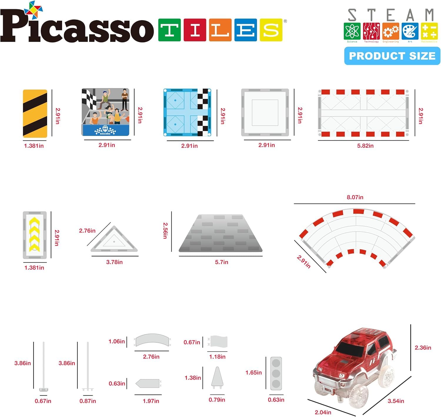 Snapklik.com : PicassoTiles Magnetic Tile Race Car Track Building Set