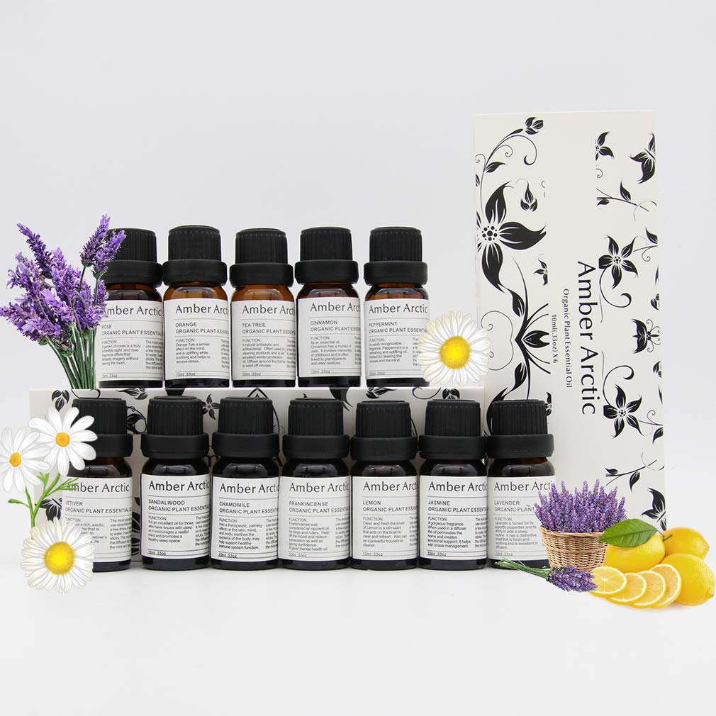 Buy 12 Essential Oil Set for Diffuser 100% Pure Oil - Rose,Jasmine ...