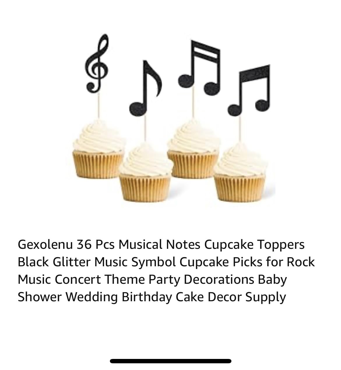 Amazon.com: Gexolenu 36 Pcs Music Notes Cupcake Toppers Gold Glitter ...