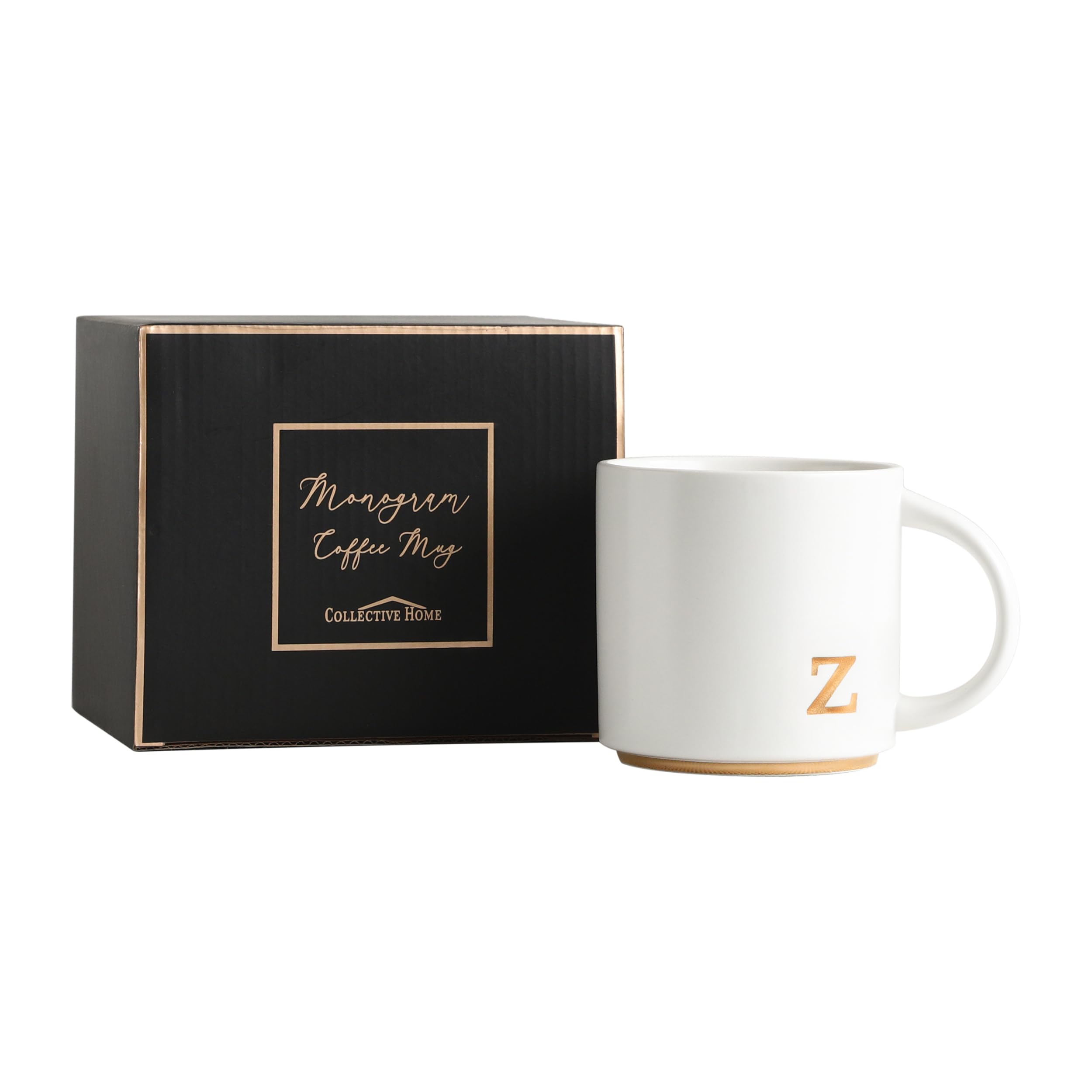 Amazon.com: COLLECTIVE HOME - Monogram Ceramic Mugs, 15 oz Golden ...