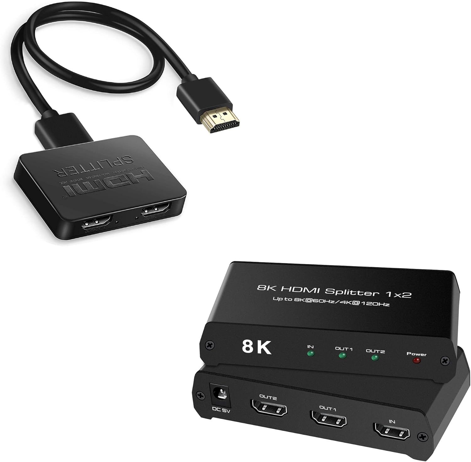 Amazon.com: 4K@120Hz HDMI Splitter 1 in 2 Out + HDMI Splitter 1 in 2 ...