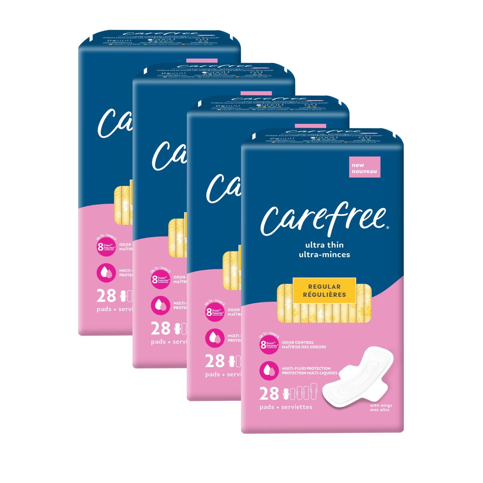 Carefree Ultra Thin Pads for Women, Regular With Wings, 112ct (4 Packs ...