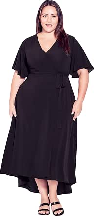 Avenue Women's Plus Size Vivian Wrap Plain Maxi Dress at Amazon Women’s ...