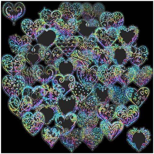 Amazon.com: Holographic Heart Stickers Glitter Silver Transparent ...
