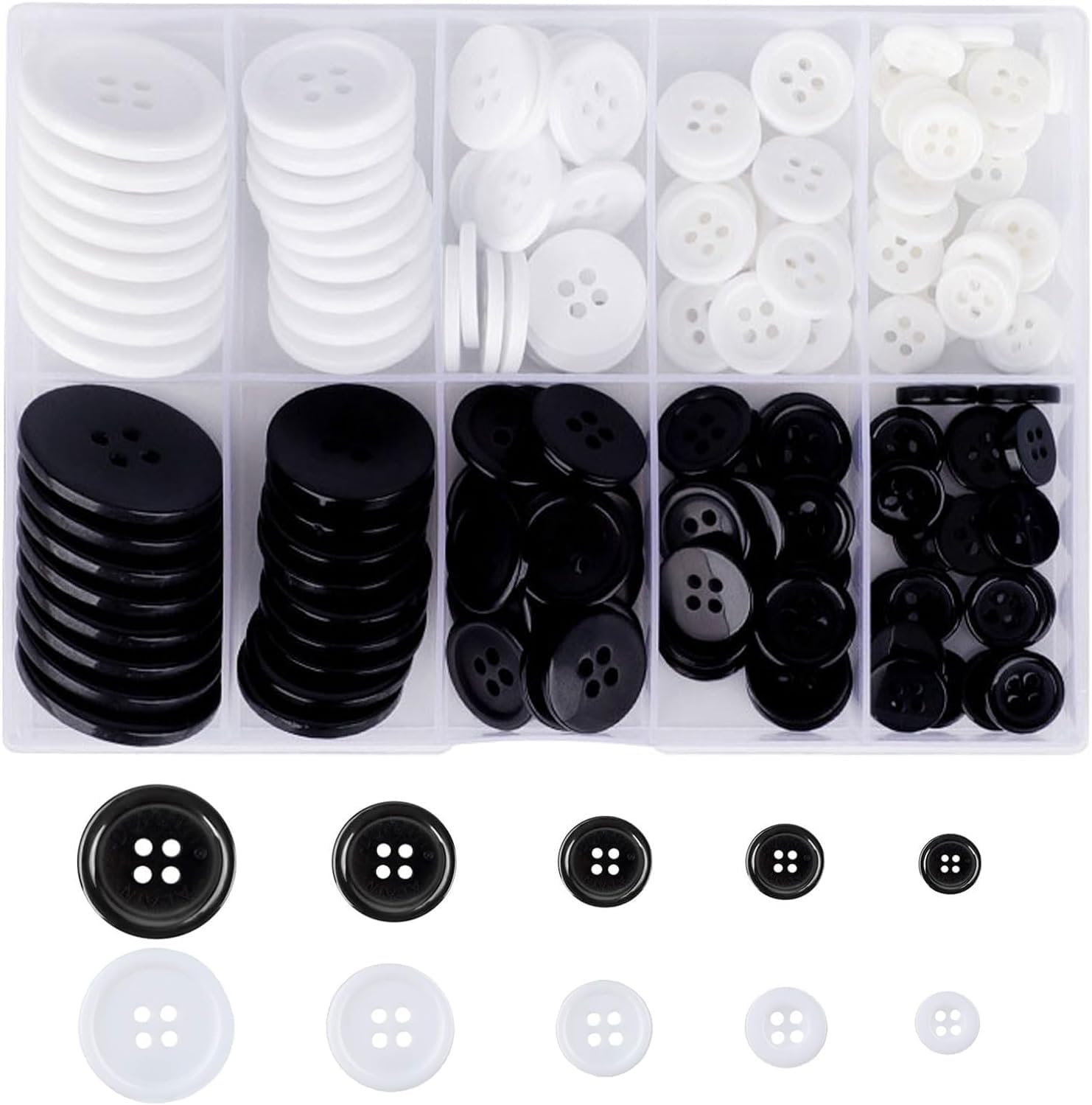 Black White Buttons 4 Hole, 160 Pcs Sewing Buttons for Coat, Assorted ...
