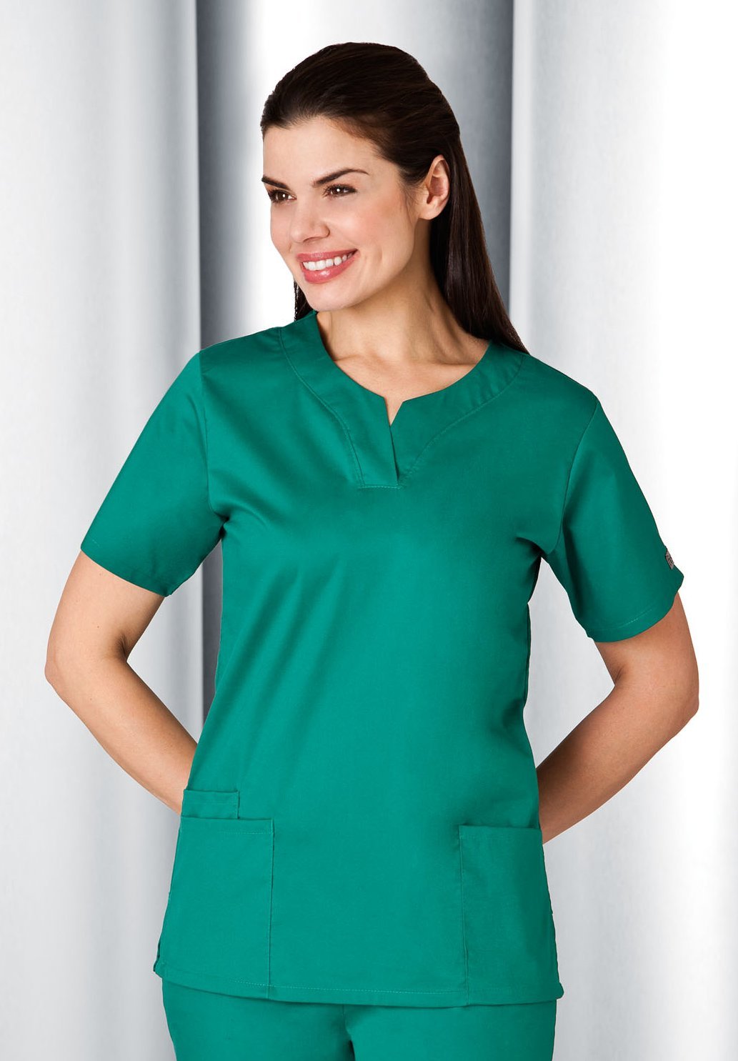 White Swan/Meta - Ladies Shaped Banded V-Neck Top with Elastic Back ...