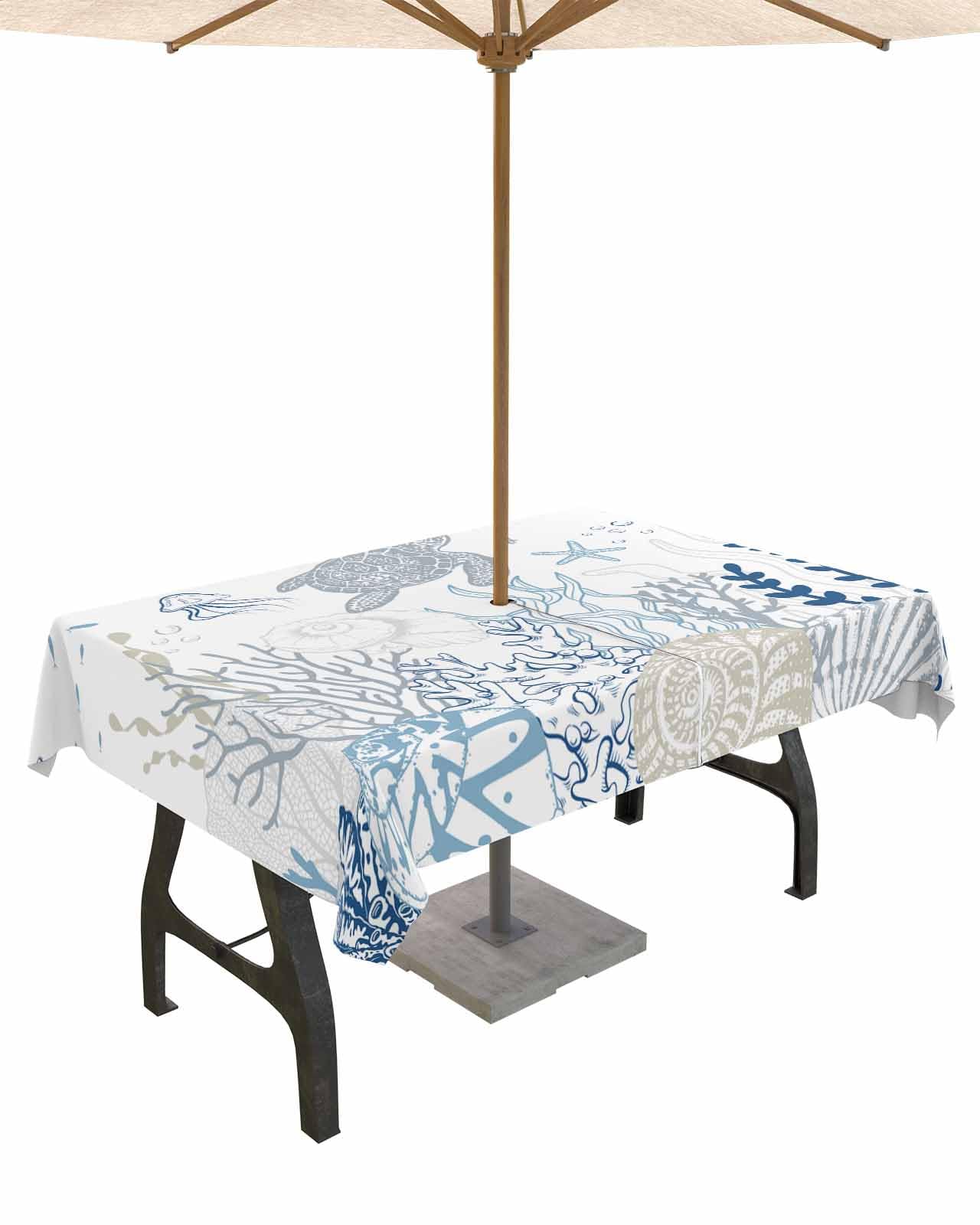 Amazon.com: Blue Coastal Outdoor Tablecloth - 60x84 Inch Rectangle ...