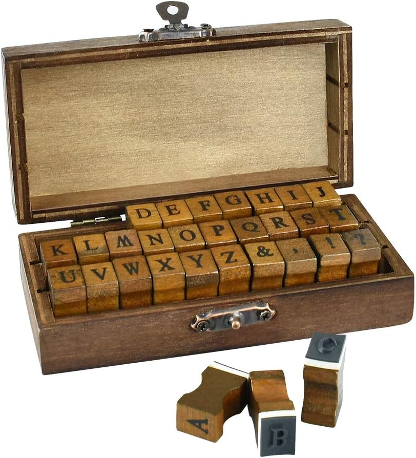 Wood Rubber Stamps for Crafting, 60-Piece Calligraphy Alphabet Stamp ...