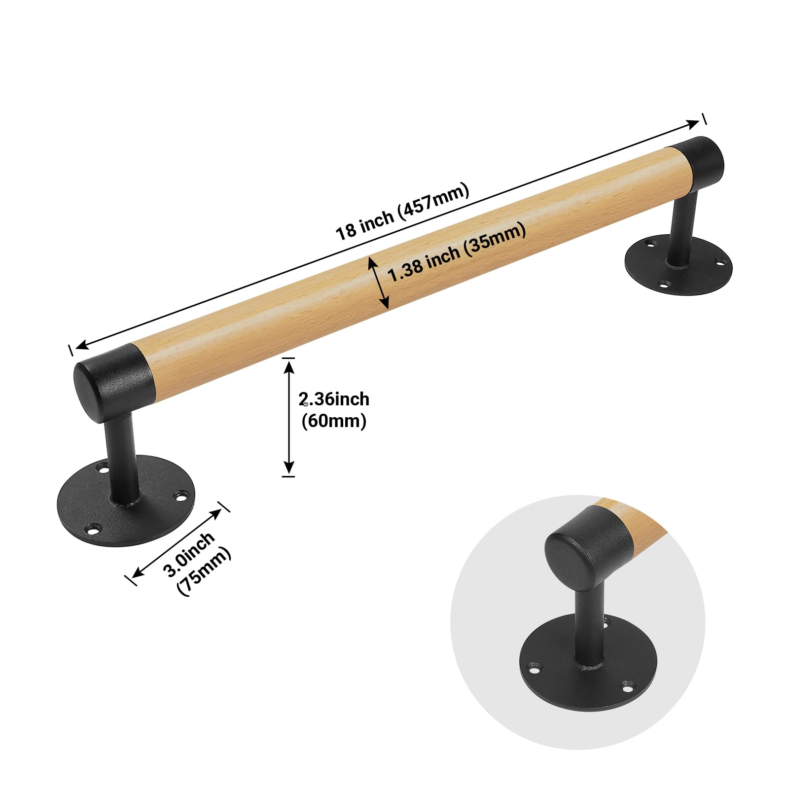 Snapklik.com : Purife 18 Inch Real Wood Grab Bar Hand Rails For Indoor ...