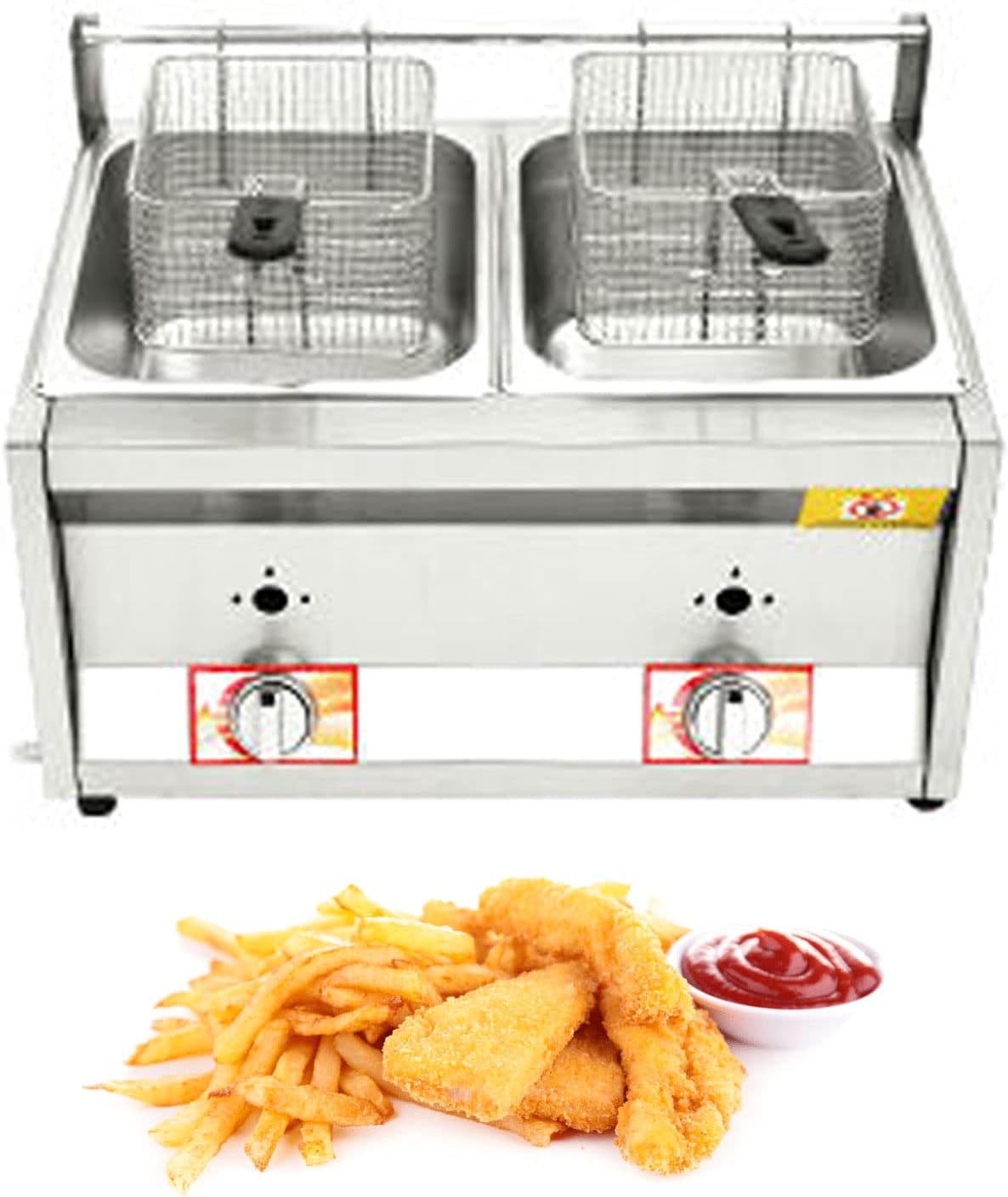 Commercial Countertop LPG Gas Deep Fat Fryer Dual Tanks with 10Lx2 ...