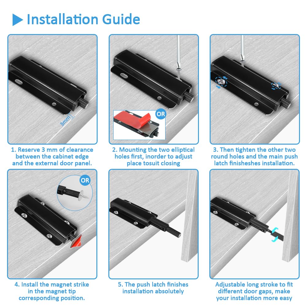 Snapklik.com : Push To Open Door Latch, 10 Pack Black Magnetic Push ...