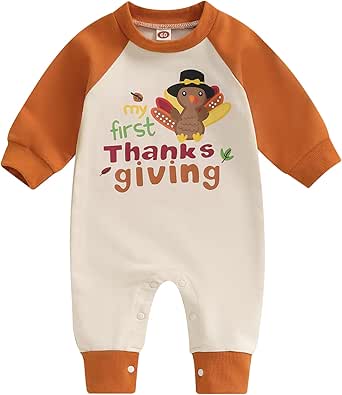 Amazon.com: Ayalinggo Thanksgiving Baby Boy Girl Outfit Turkey Embroidery Jumpsuit Romper ...