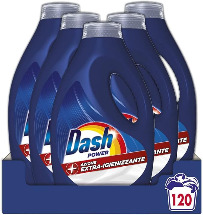 Dash Power Detersivo Lavatrice Liquido, 120 Lavaggi (5x24), Maxi Formato, Efficace Anche a Bassa ...