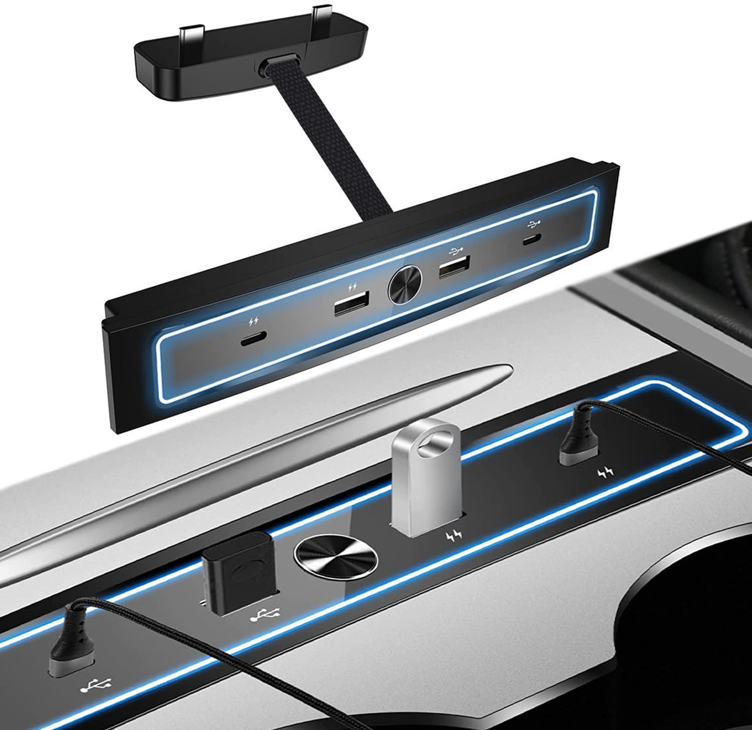 Buy Moonmen USB Hub Multiport Adapter for Car, 4 in 1 LED Hub for Tesla ...
