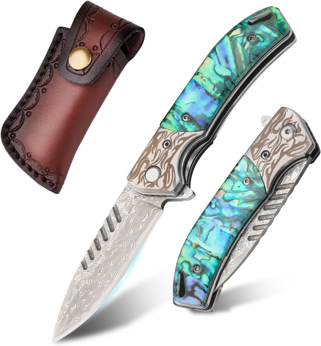 Amazon.com: Cottonbell Damascus Pocket Knife for Men Women, Unique ...