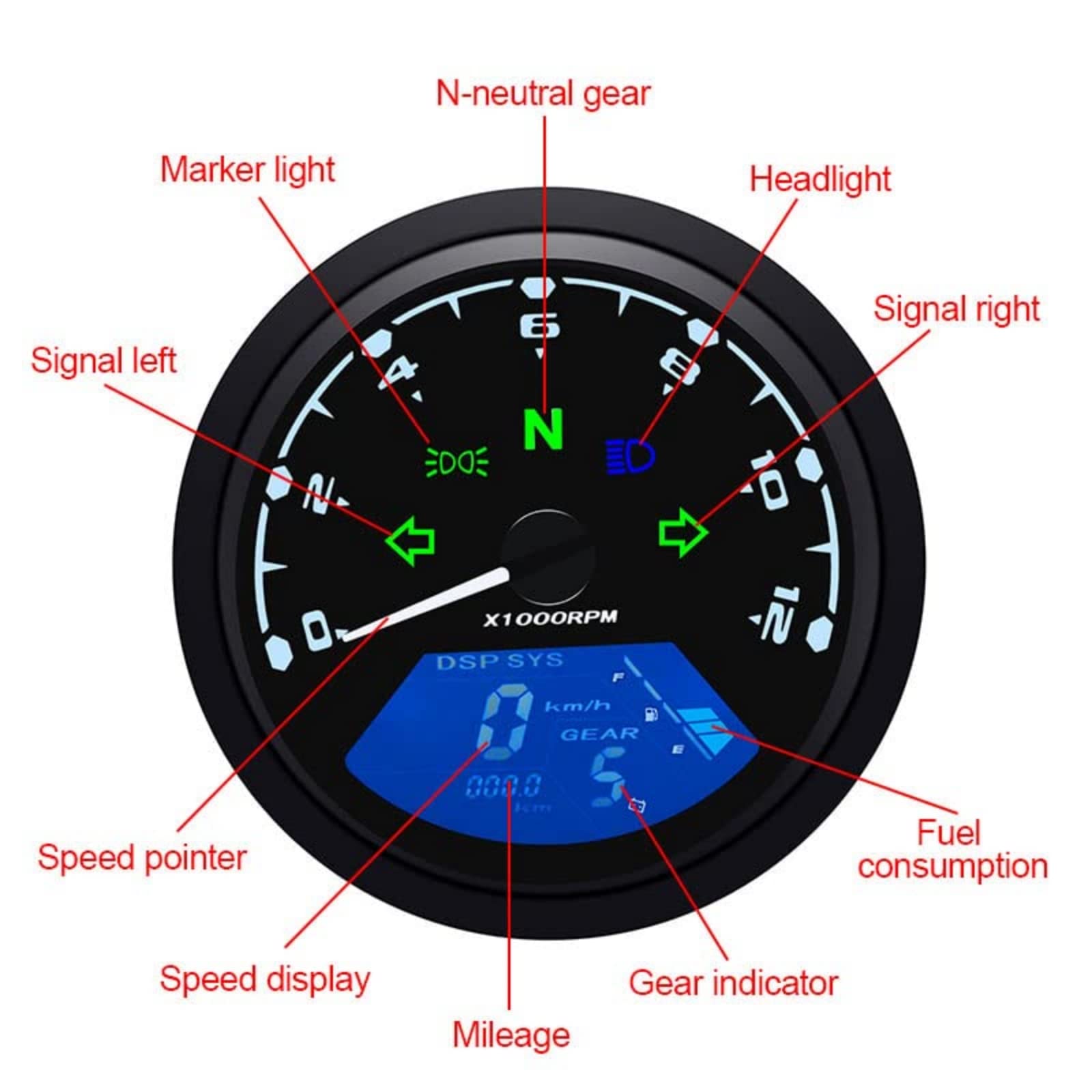 Snapklik.com : KAOLALI Digital Gauge Motorcycle Speedometer/Tachometer ...