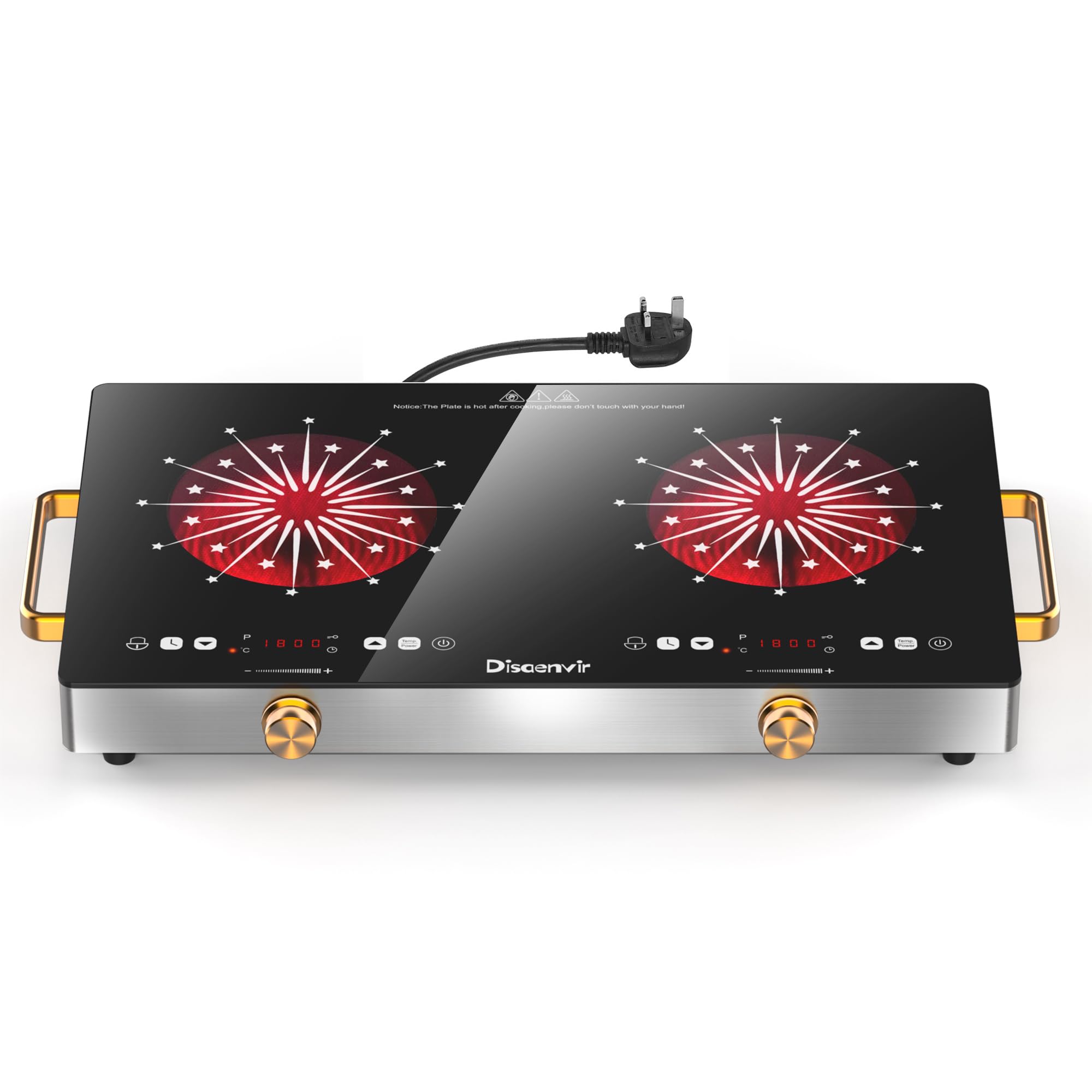 Disaenvir Portable Ceramic Hob 2 Zone, 3200W Plug in Electric Hob with ...