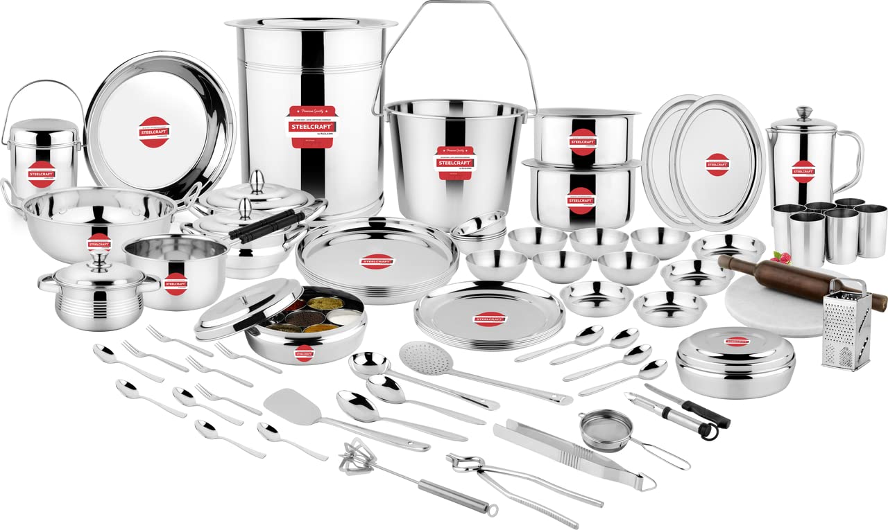 Steelcraft Stainless Steel Shagun Kitchen Set of 101 Pcs | Kitchen Set ...