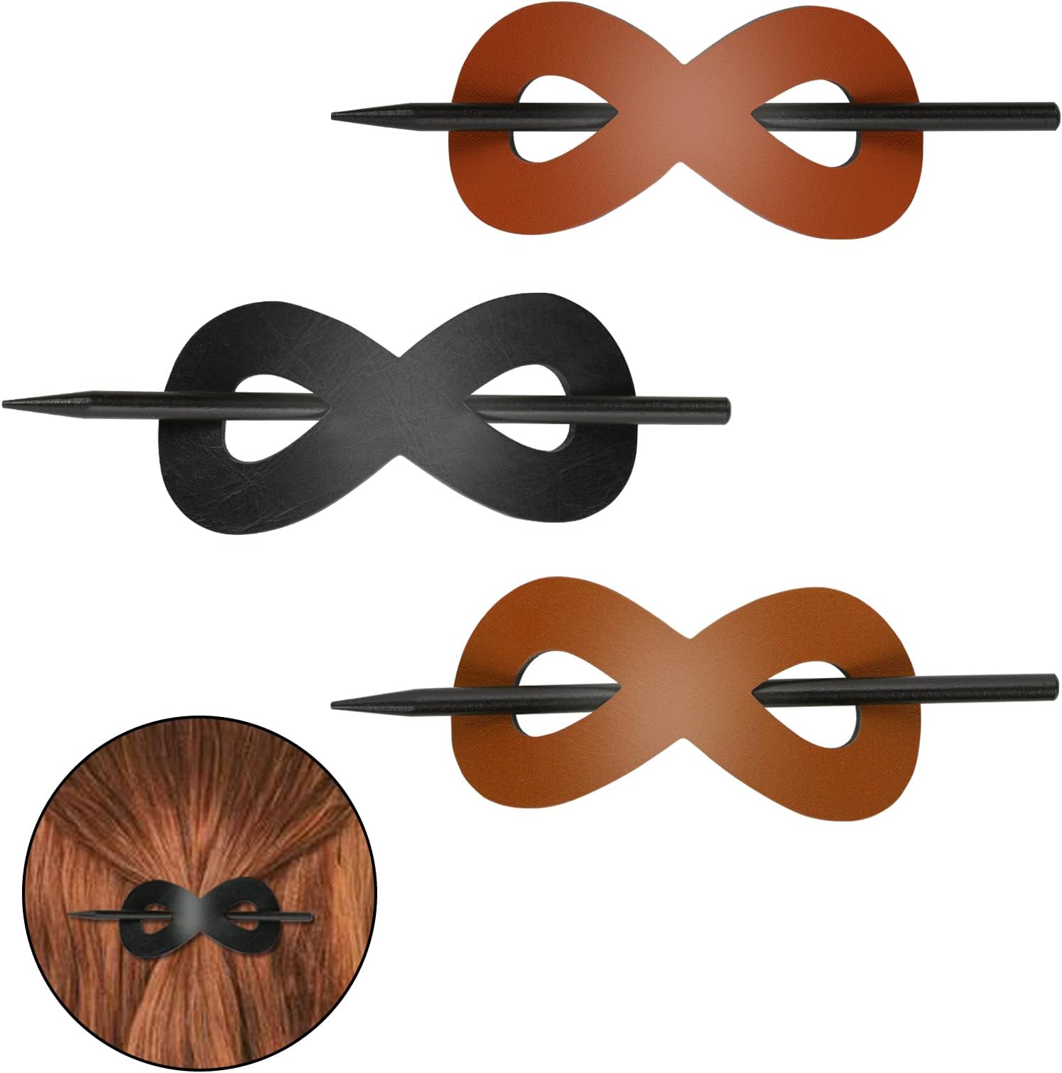Amazon.com : LALAFINA 3Pcs Leather Hair Barrette with Stick Oval Shape ...