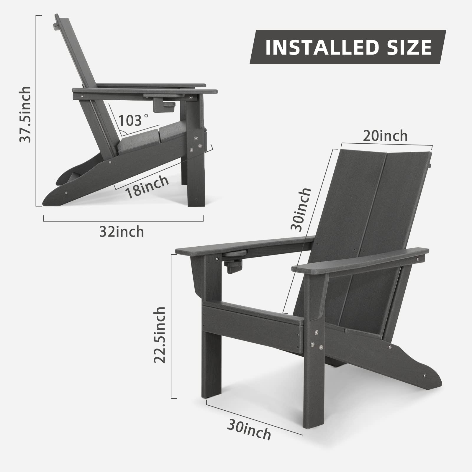 AGT Modern Curveback Adirondack Chair, Elegant Double Plate Design ...