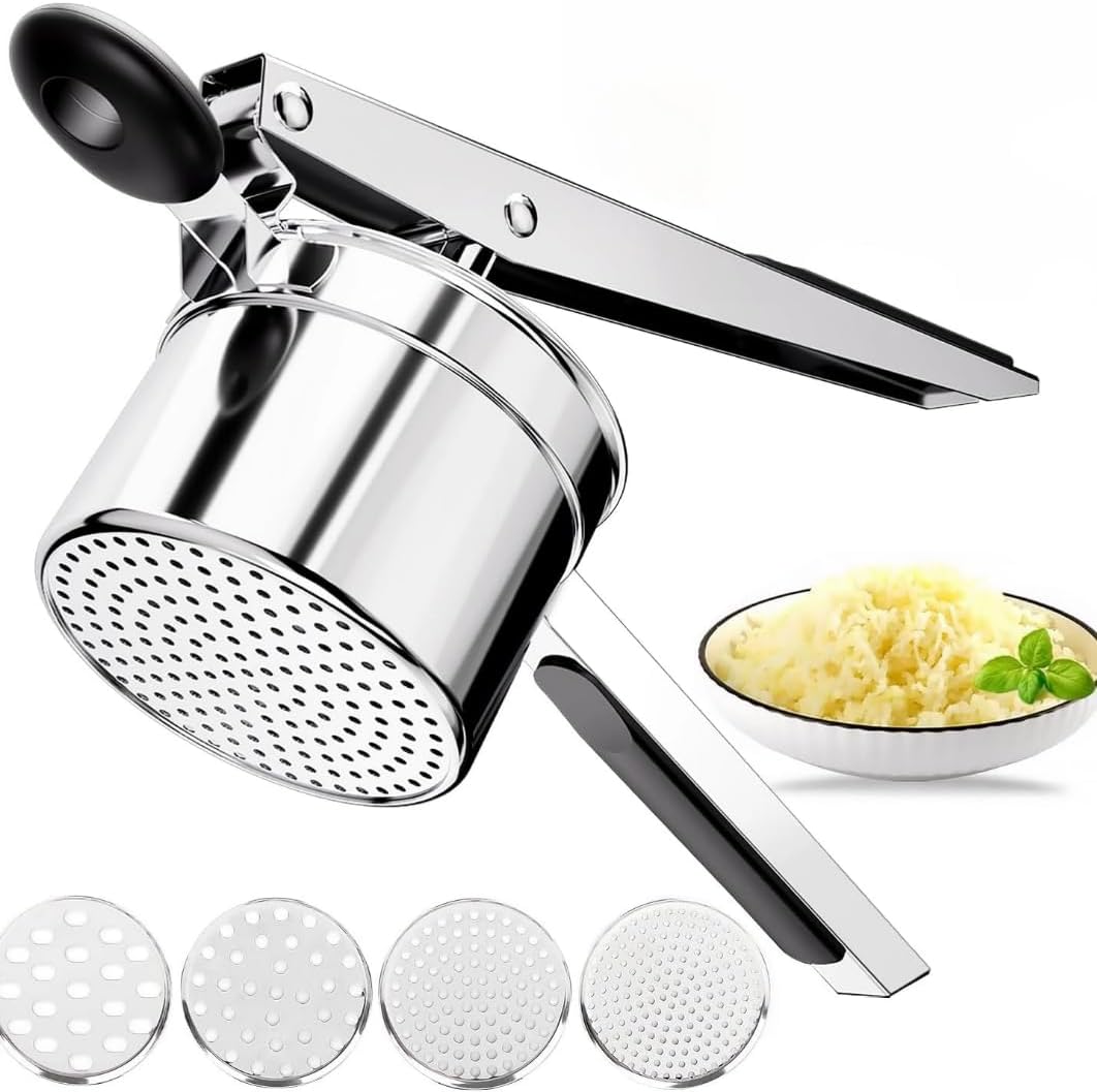 Stainless Steel Potato Ricer – Large Capacity with 4 Interchangeable ...