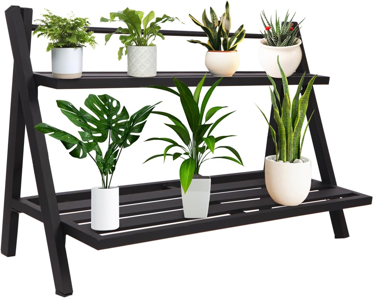 Amazon.com: Yeeoy 2 Tier Metal Plant Stand with Wheels, Heavy Duty ...