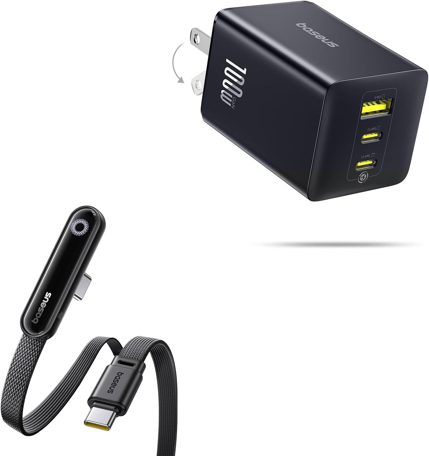 Amazon.com: Baseus 100W USB C Charger Block, 3-Port Foldable Compact ...