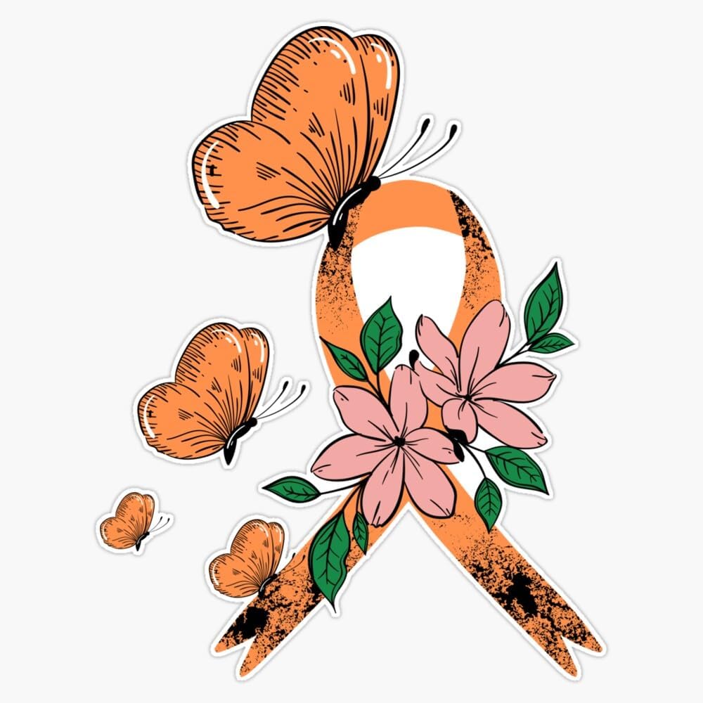 Amazon.com: Floral Leukemia Cancer Awareness, Orange Butterfly ...