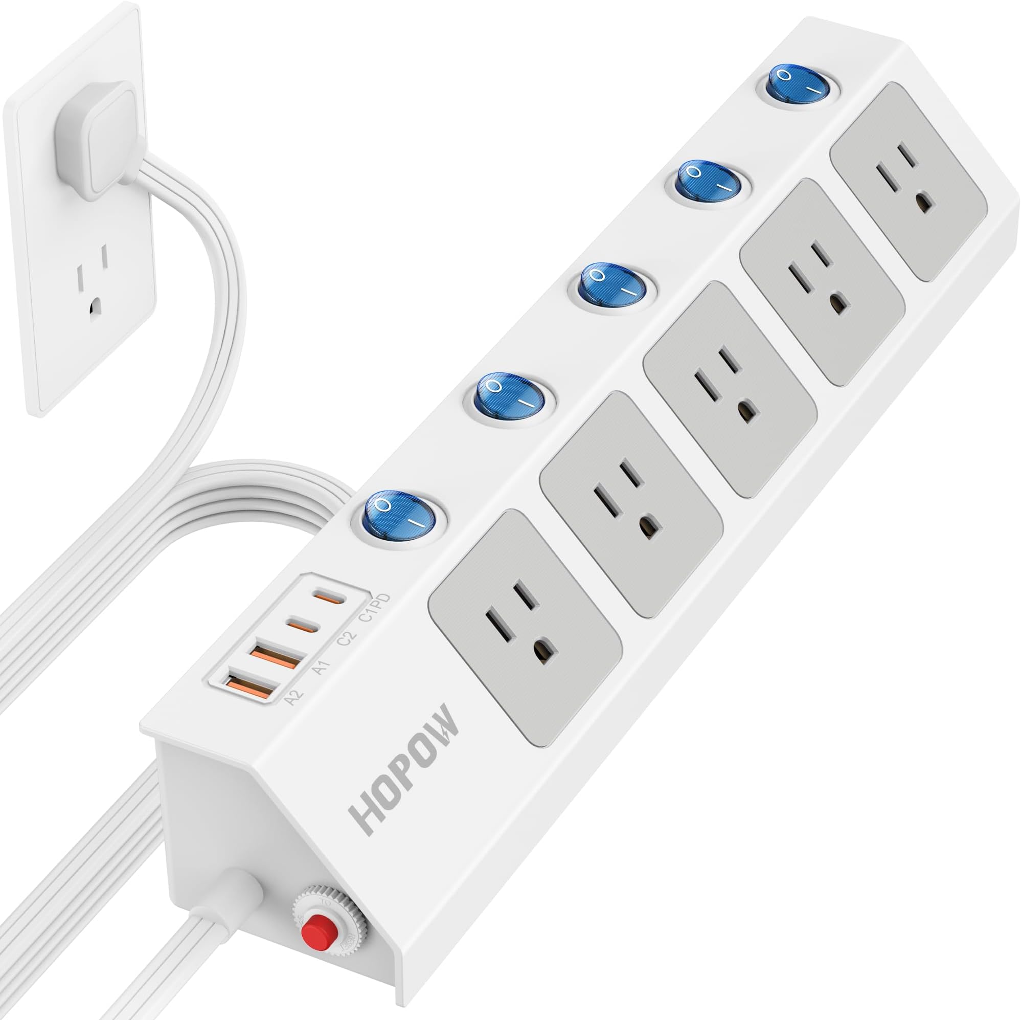 Amazon.com: HOPOW Flat Plug Power Strip with Individual Switches, 10 Ft ...