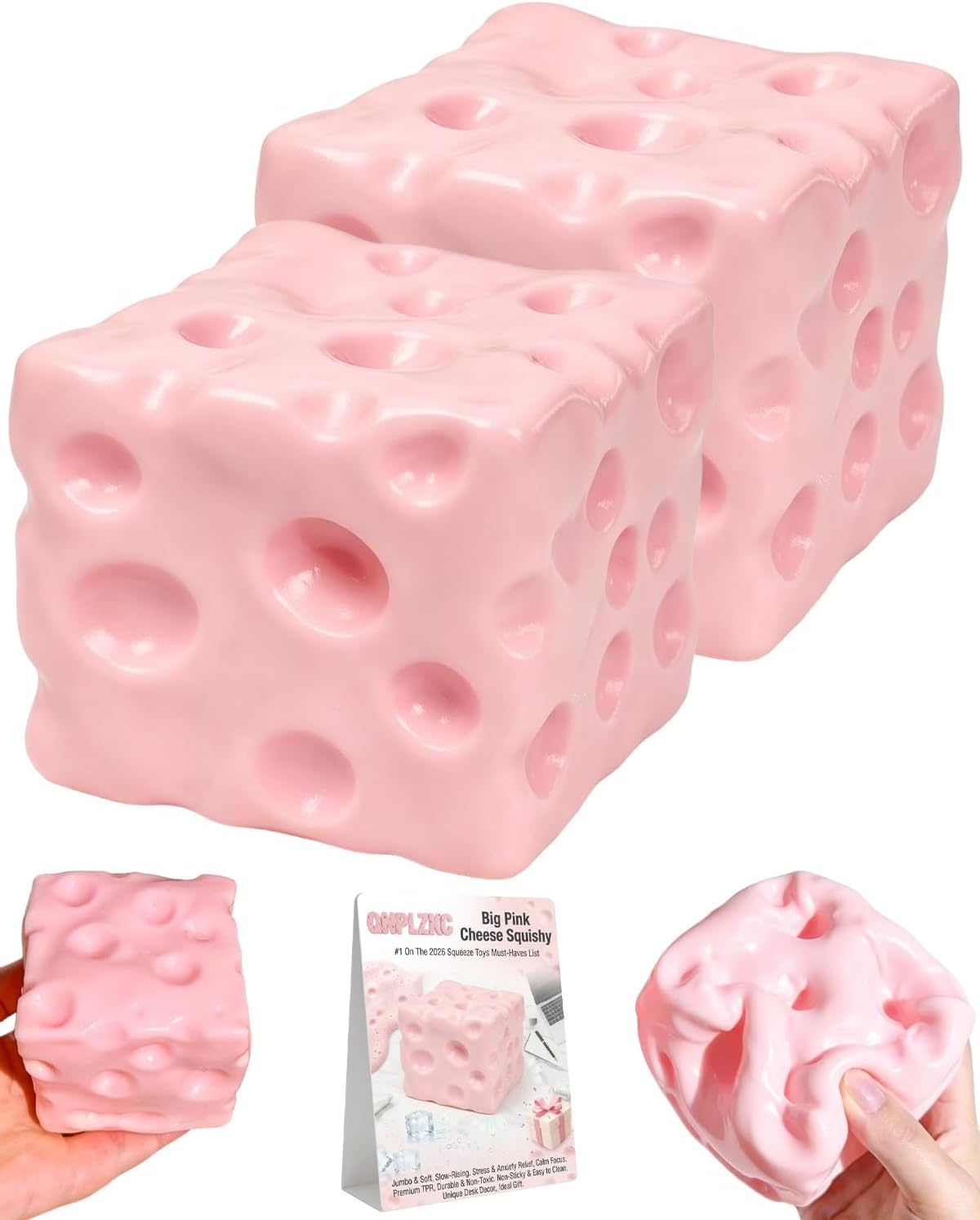 Amazon.com: Jumbo Big Pink Cheese Squishy Skin 2.4in Giant Large Cheese ...