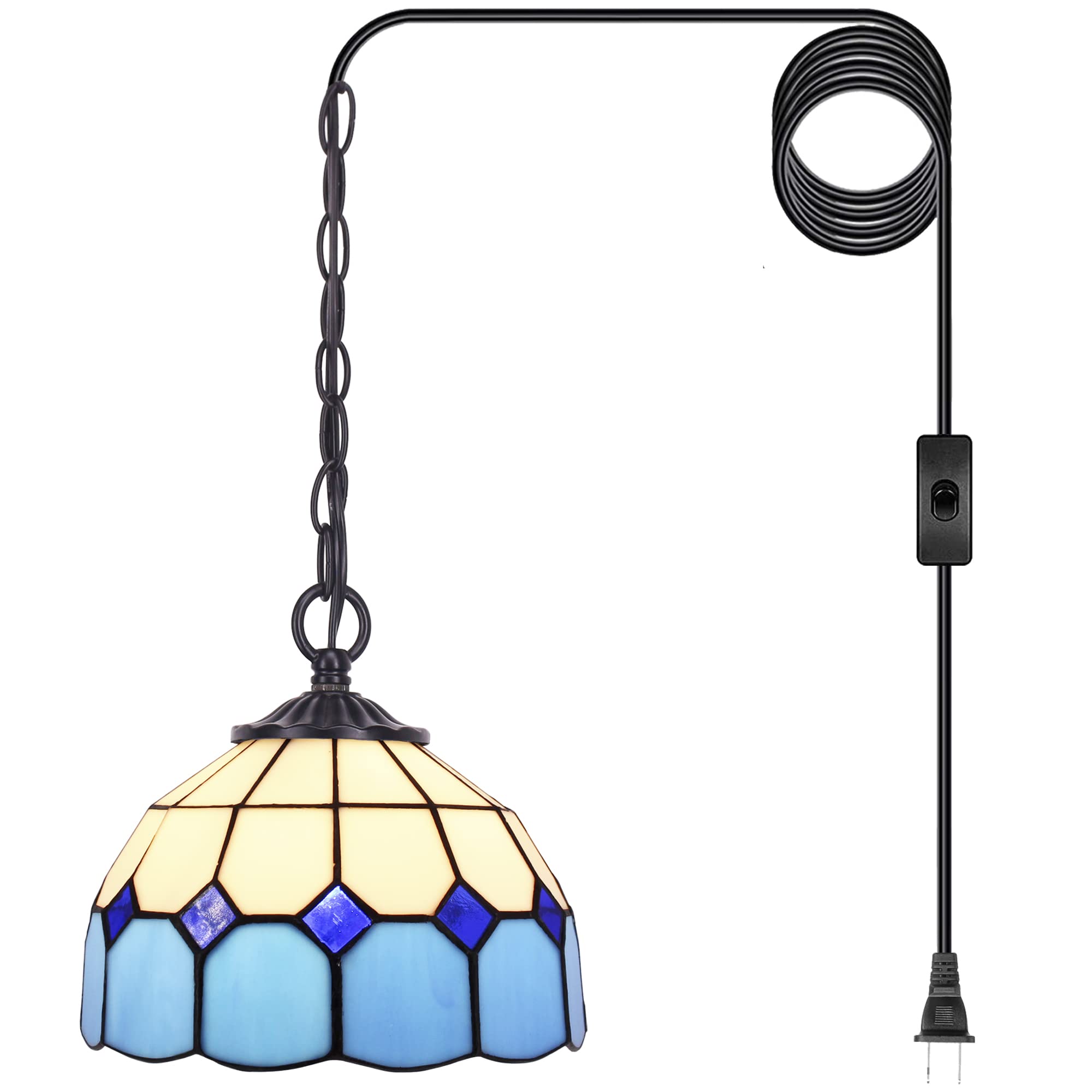 Small Tiffany Pendant Light Stained Glass Plug in Hanging Lamp 8 Inch ...
