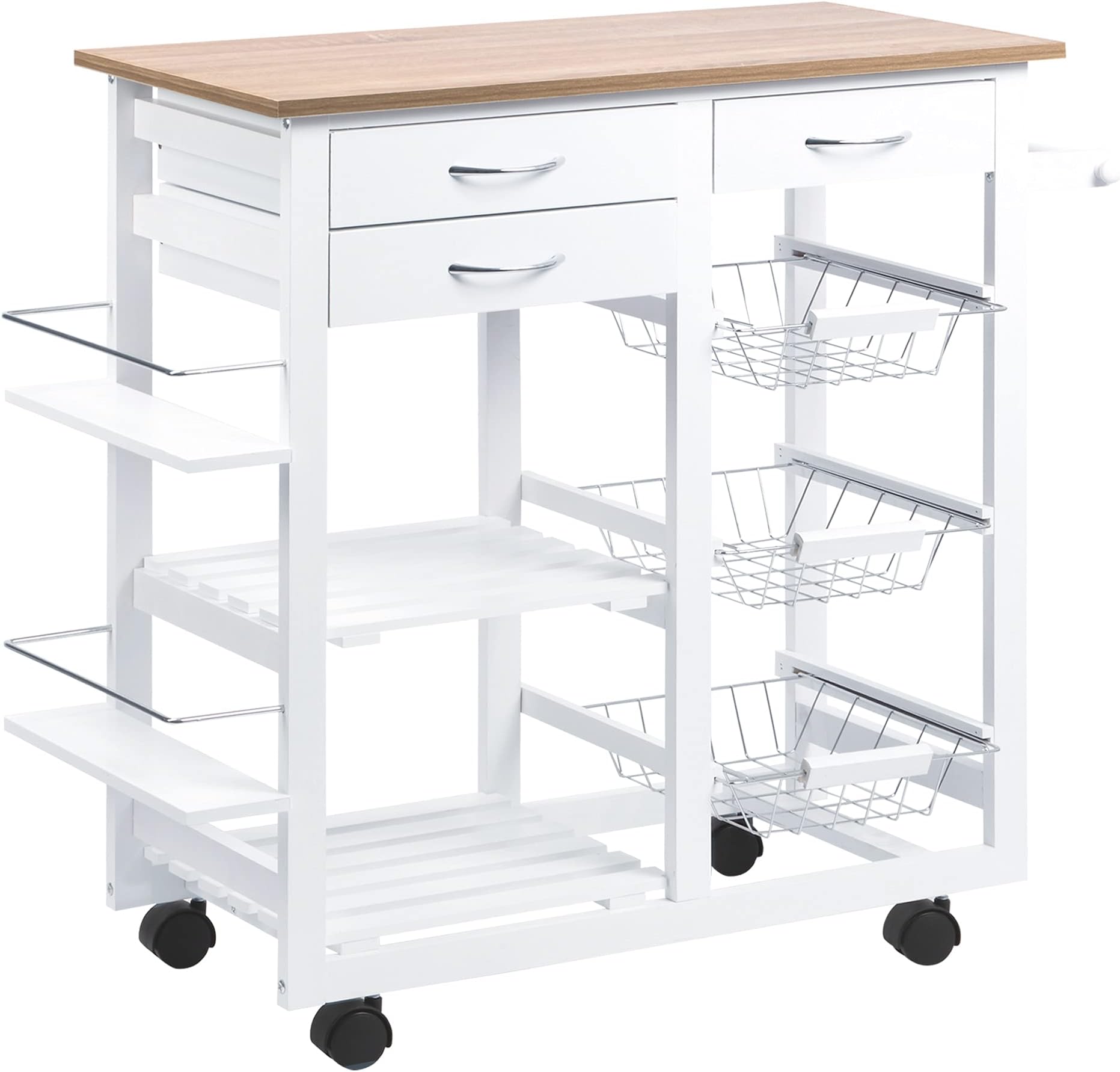 HYGRAD Kitchen Trolley MDF Top White Island Dining Cart Worktop Basket ...