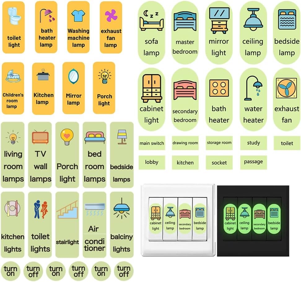 Amazon.com: RIVEENY 41pcs Light Switch Labels Icon Stickers,Luminous ...