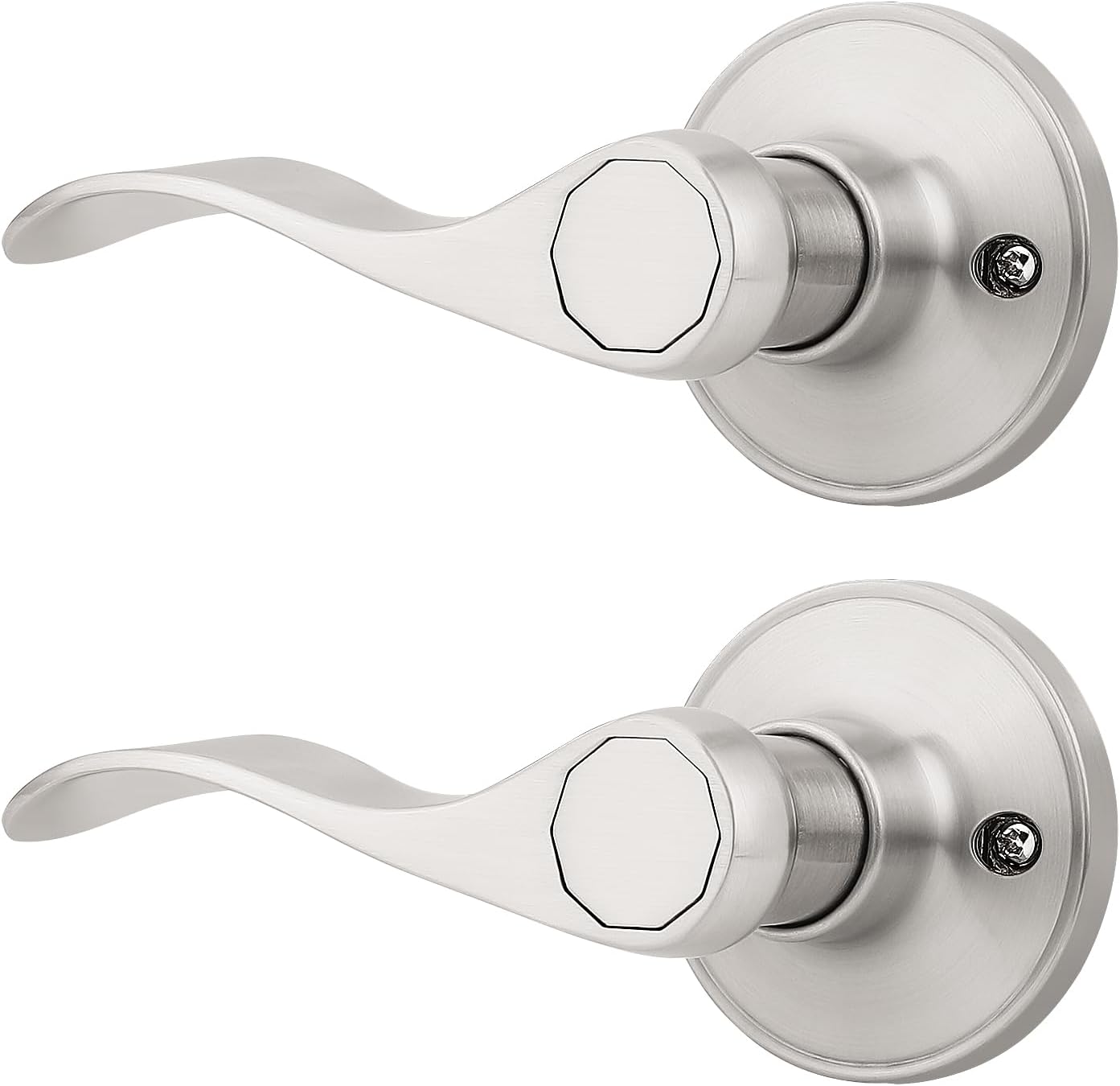KNOBWELL 2 Pack Interior Door Knobs, Brushed Nickel Dummy Lever Door Handles Non-Function ...