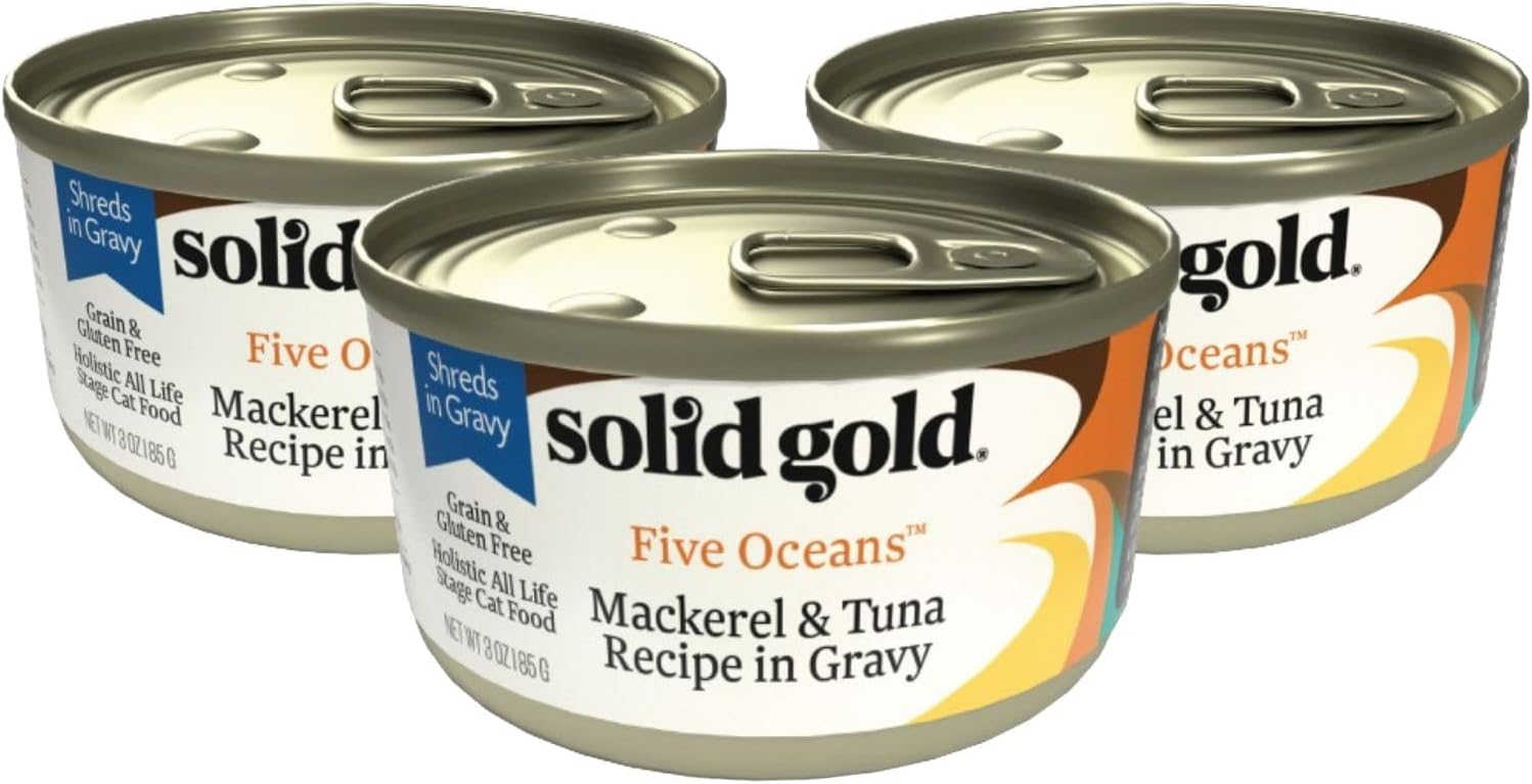 Amazon.com : Solid Gold Wet Cat Food Shreds in Gravy Five Oceans 3 Count Sample Pack - Canned ...
