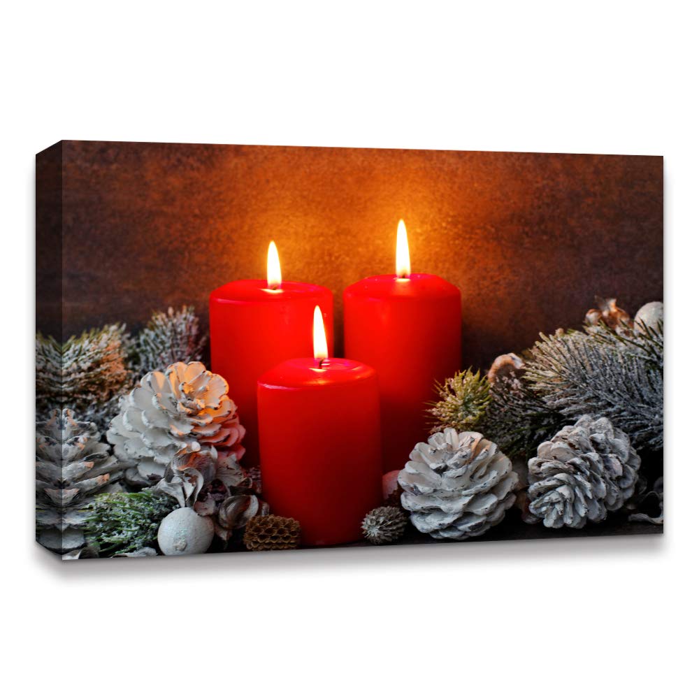 Amazon.com: IDEA4WALL Canvas Wall Art Christmas Candles for Celebration ...
