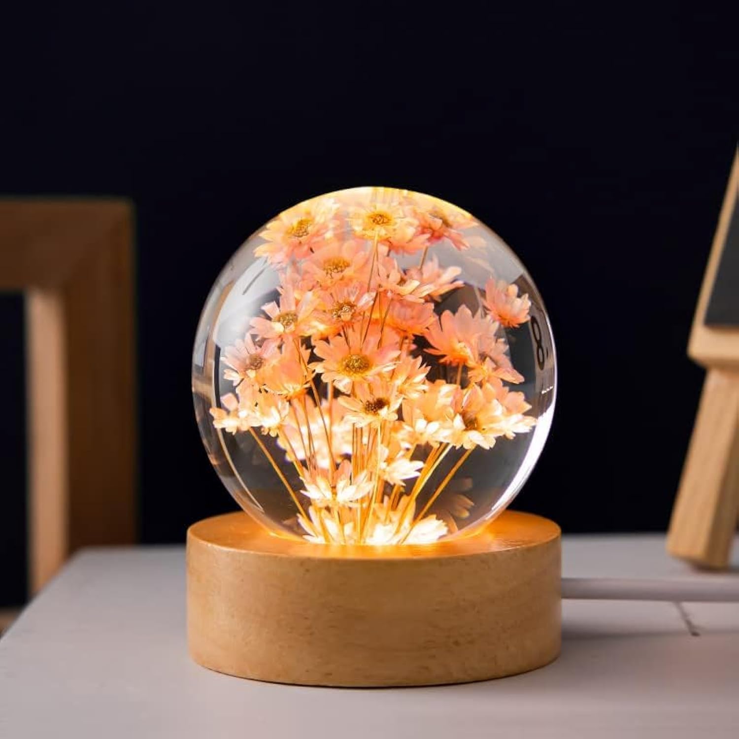 BERSCAH Glass Ball Light Crackle LED Night Light Flower Birds Grass ...