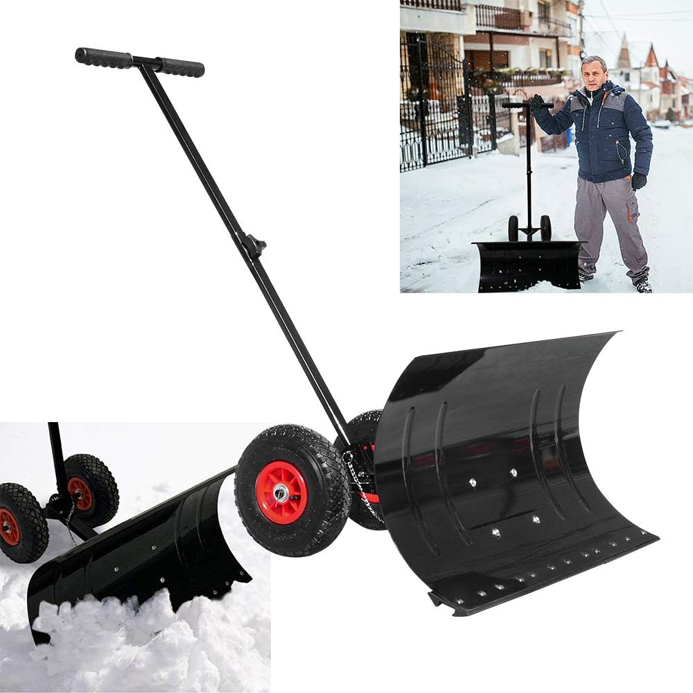 Froadp Snöskyffel med Hjul 5-Vägs Höjdjusterbar Snösläde Mobil Snöblad ...