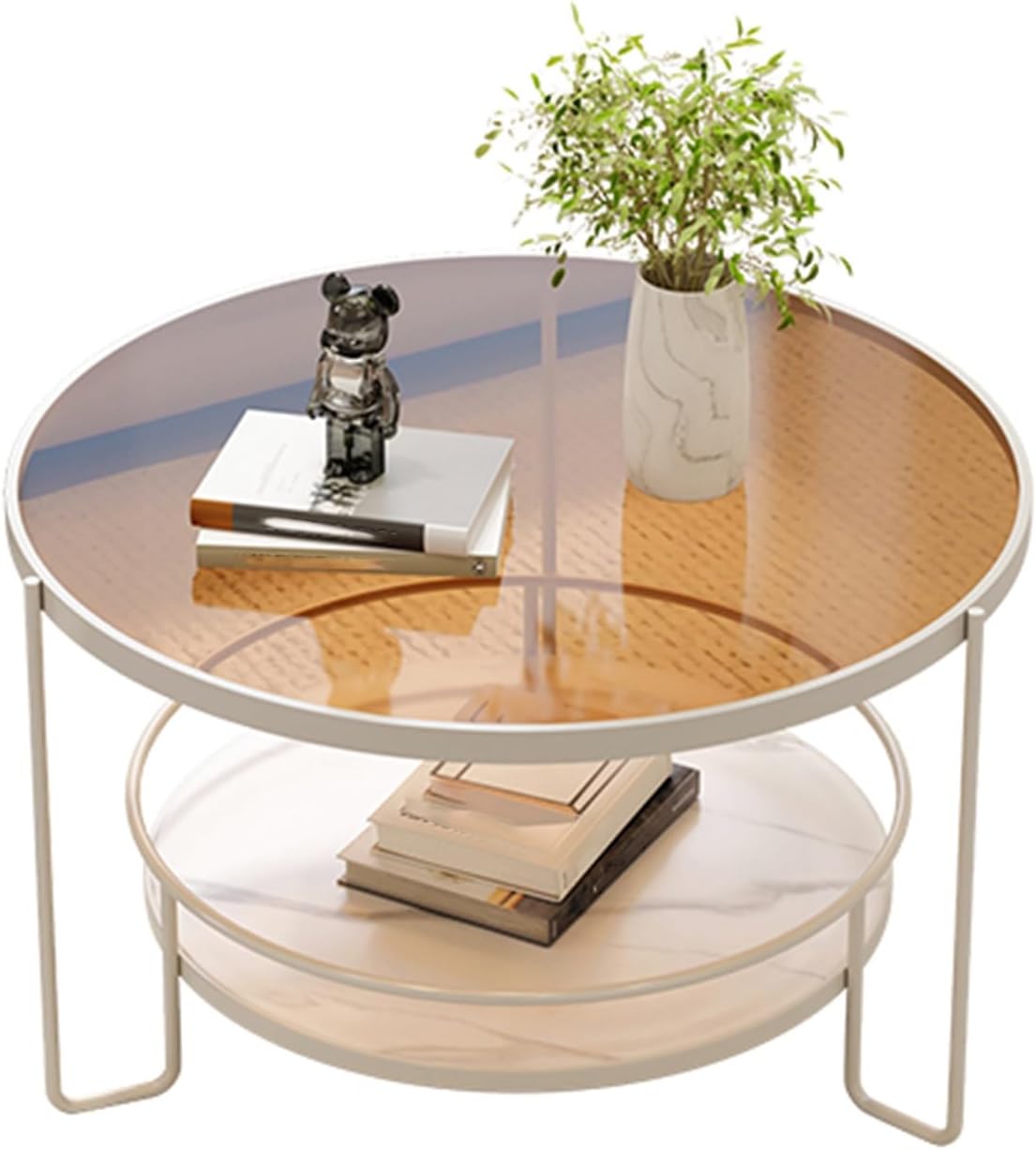 Amazon.com: Round Coffee Table For Living Room, With Metal Frame, Glass ...