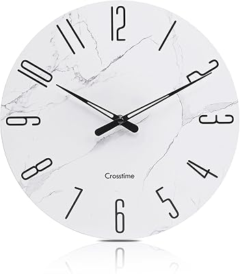 Amazon.com: DooGu Round Tempered Glass Wall Clock,Silent Non-Ticking ...