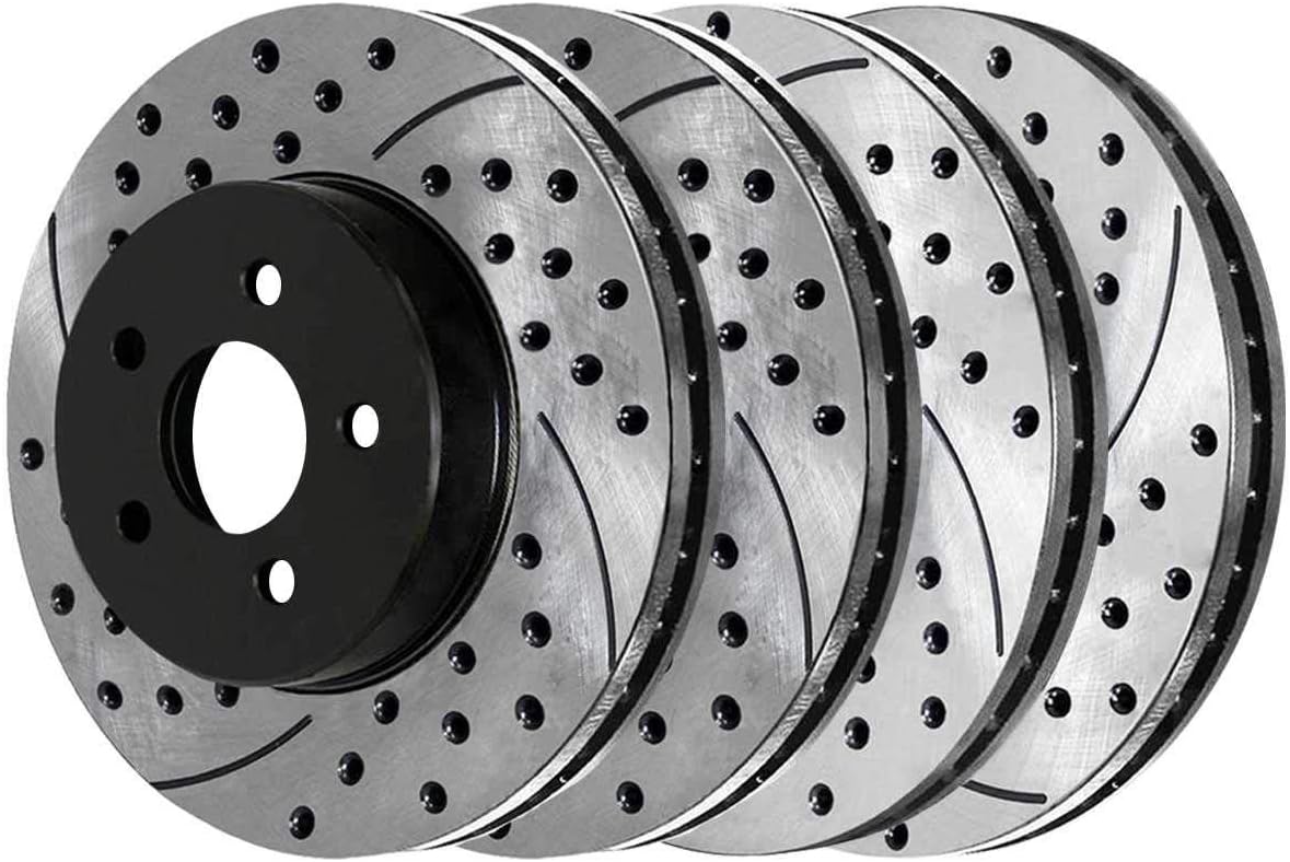 Amazon.com: AutoShack Black Hat Drilled and Slotted Brake Rotors Front ...