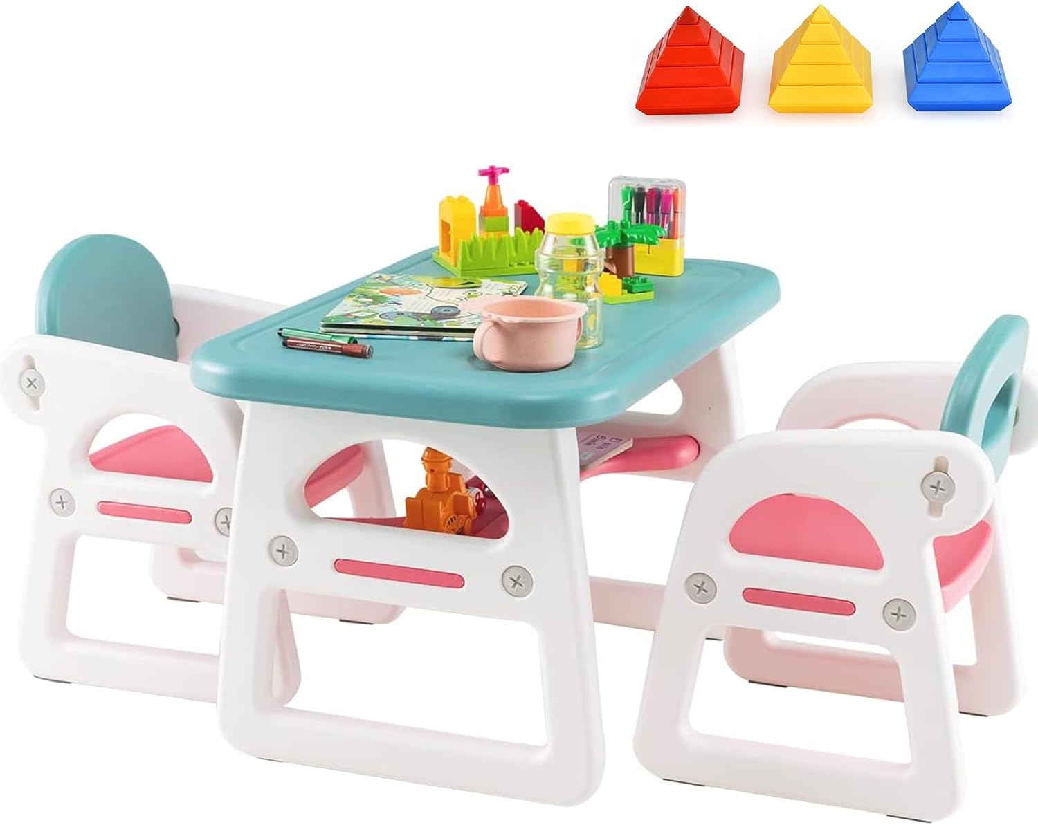 Amazon.com: Costzon Kids Table and Chair Set, 3-Piece Plastic Activity ...