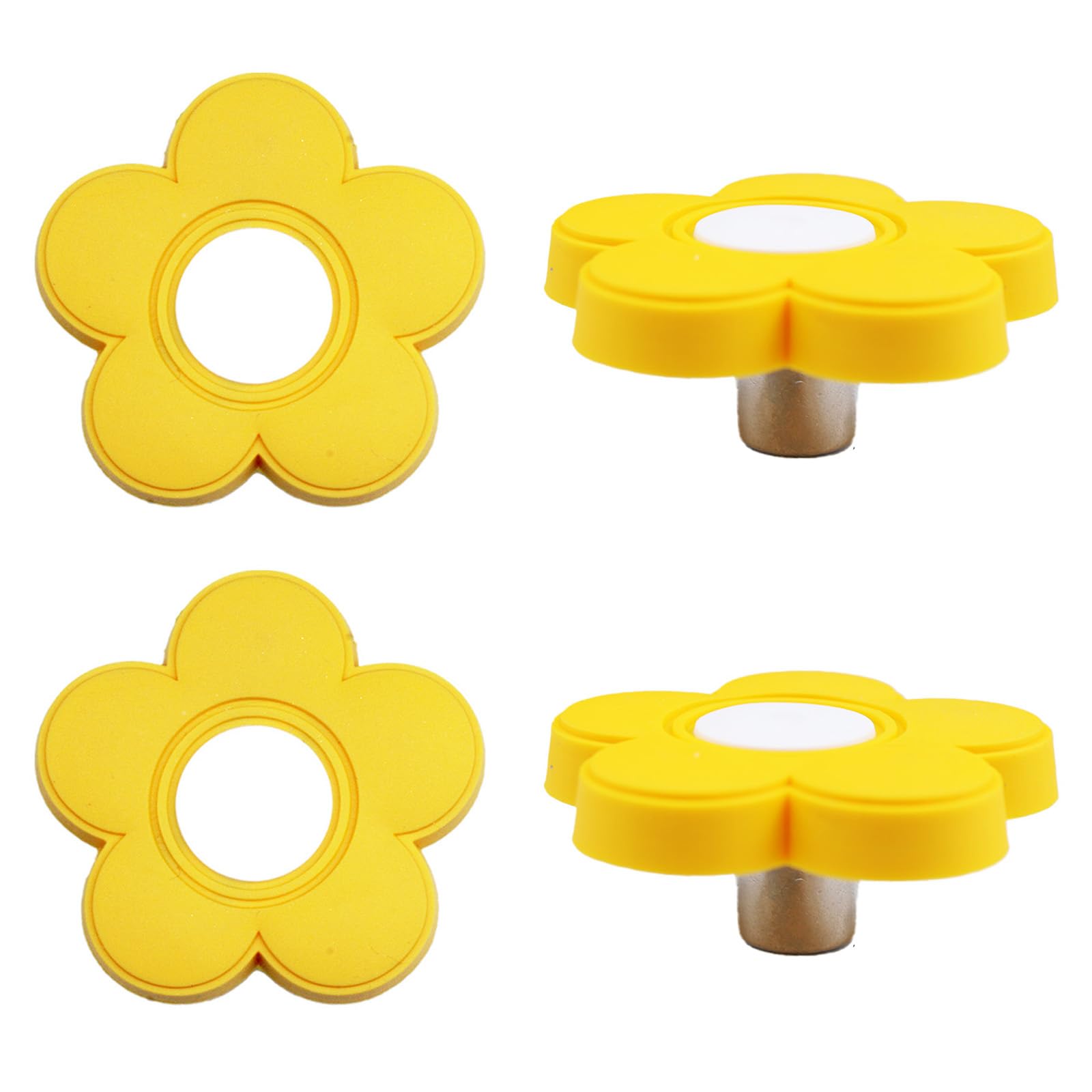 AUXBC 4Pcs Yellow Flower Shape Knobs, Rubber Cartoon Shape Knobs, Kids ...