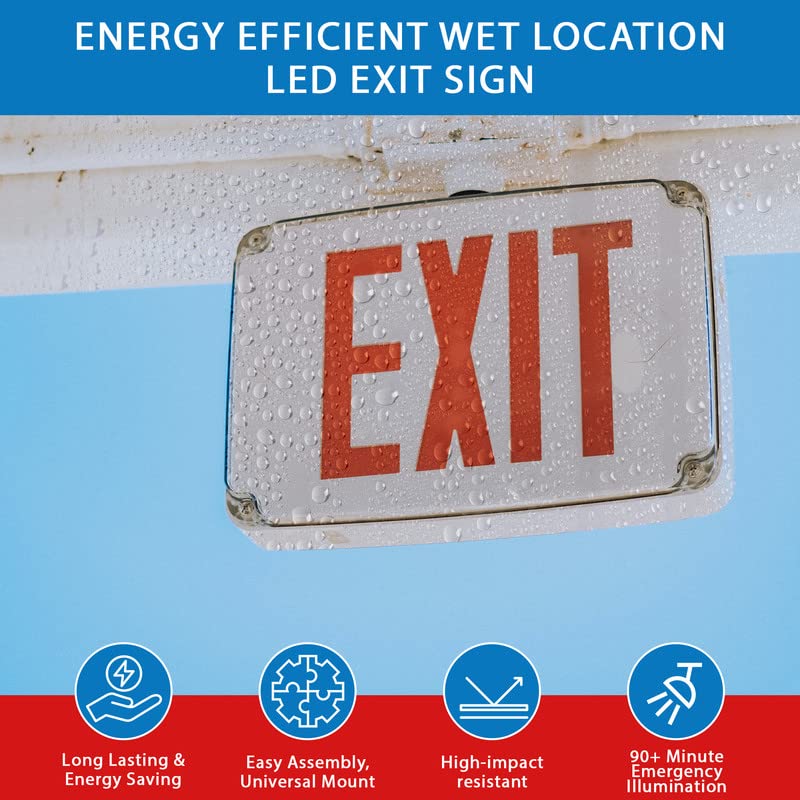 Outdoor Exit Sign Battery Exit Sign Wet Location Red LED UL Listed