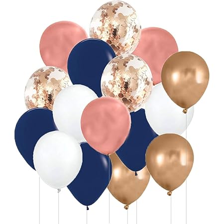 Amazon.com: Navy Blue and Gold Confetti Balloons, 60 pcs 12 inch Rose Gold/Pearl White and Gold ...