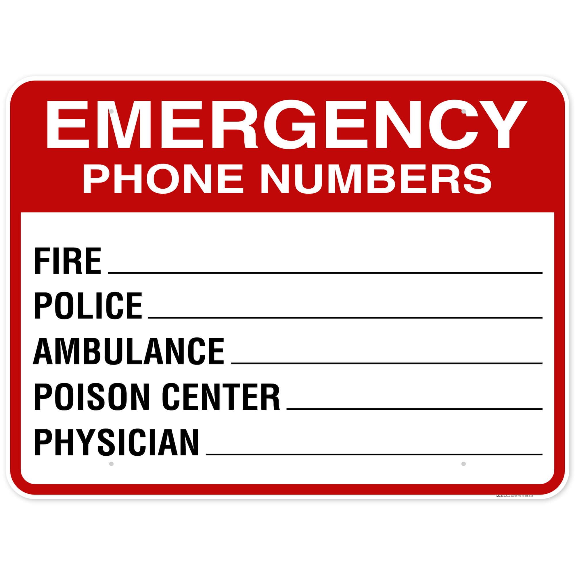 Amazon.com: Emergency Phone Numbers Safety Sign - Fire, 36x48 Inches ...