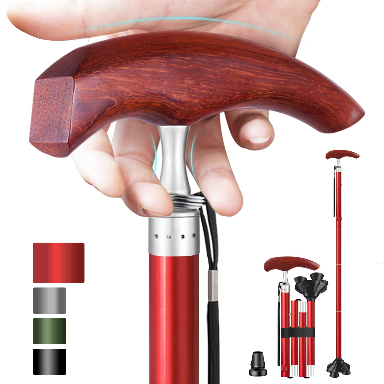 Ispuoocti Folding Cane, Walking Cane for Men & Women - Foldable ...