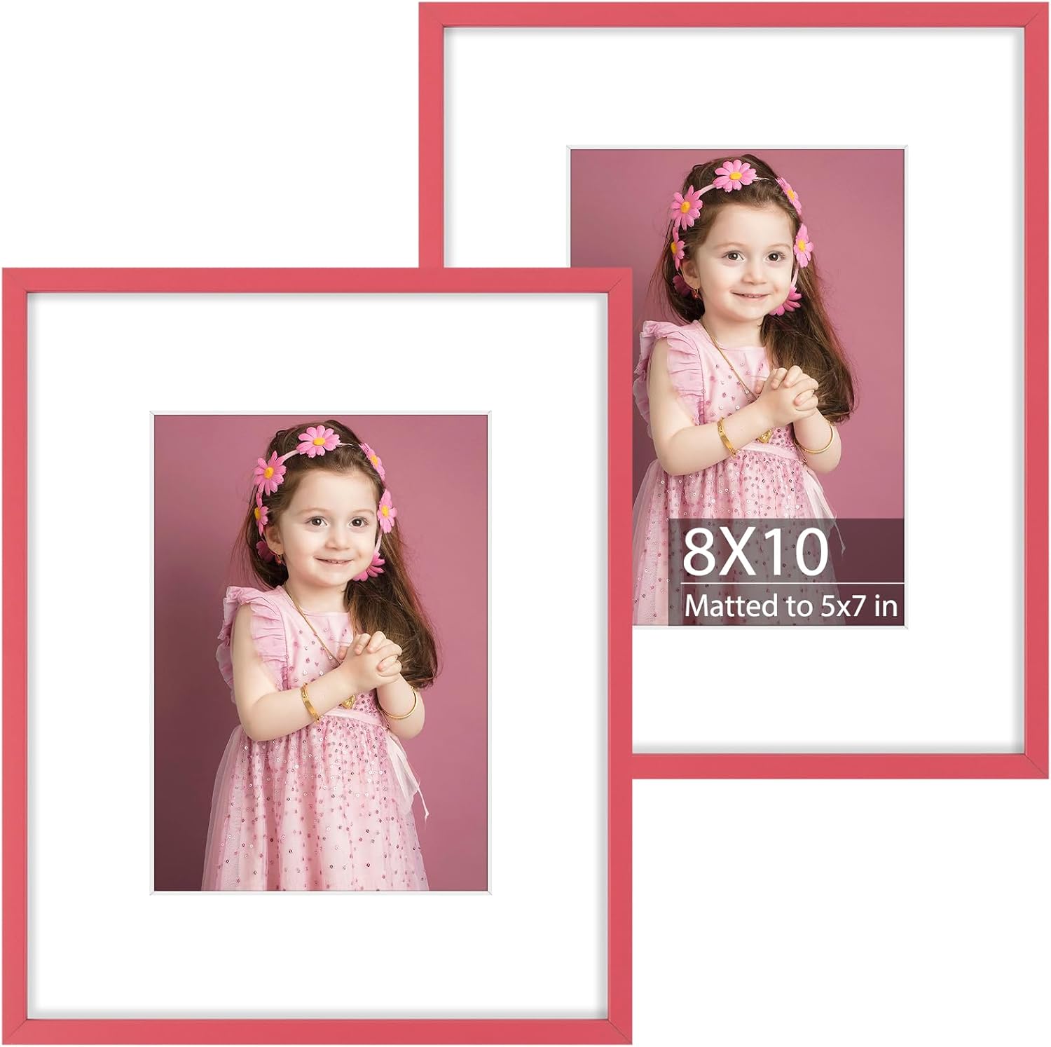 Amazon.com - Set of 2 Pink 8x10 Aluminum Picture Frames with Mat for ...